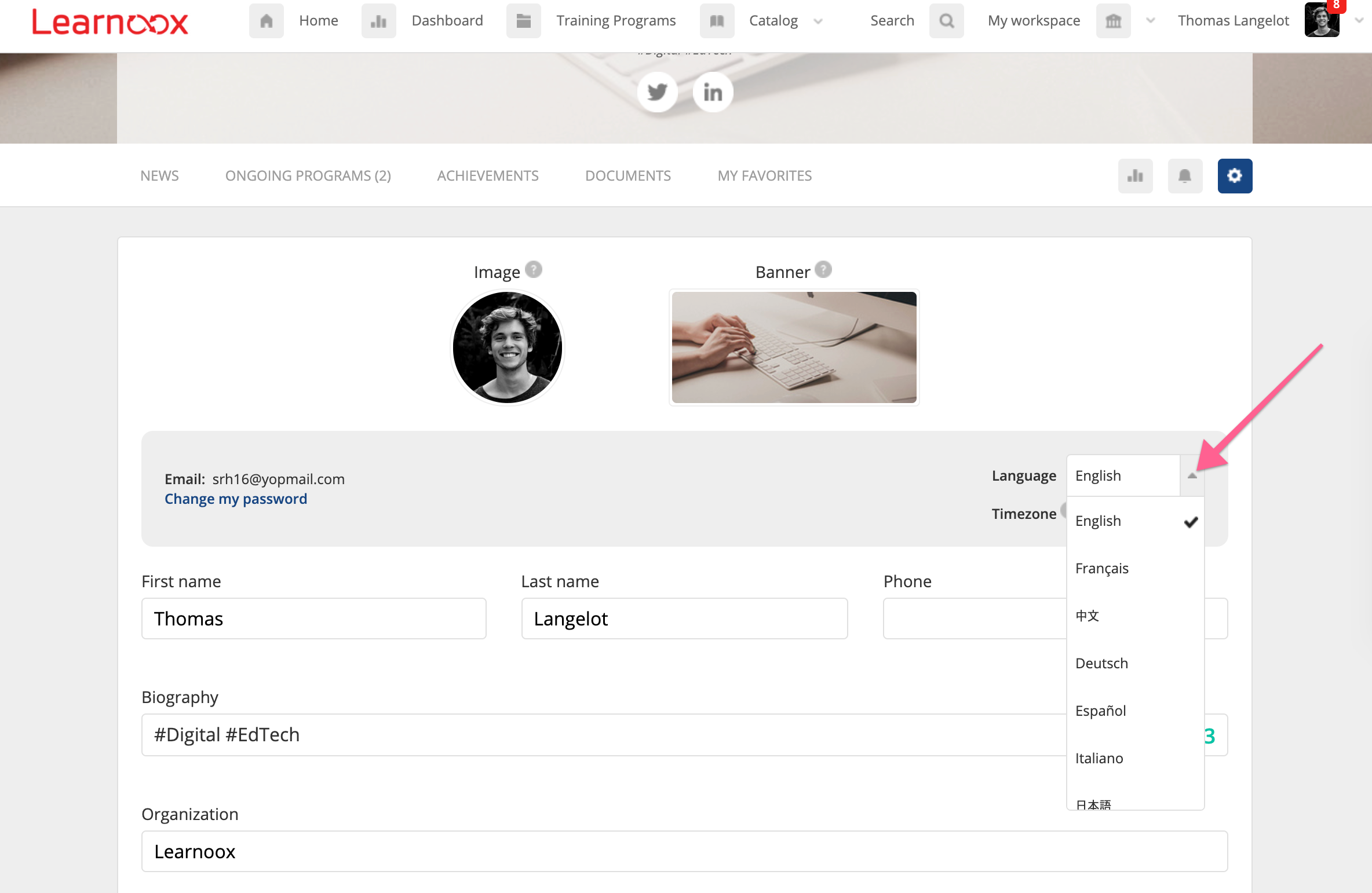 Change the platform language – 360Learning Support